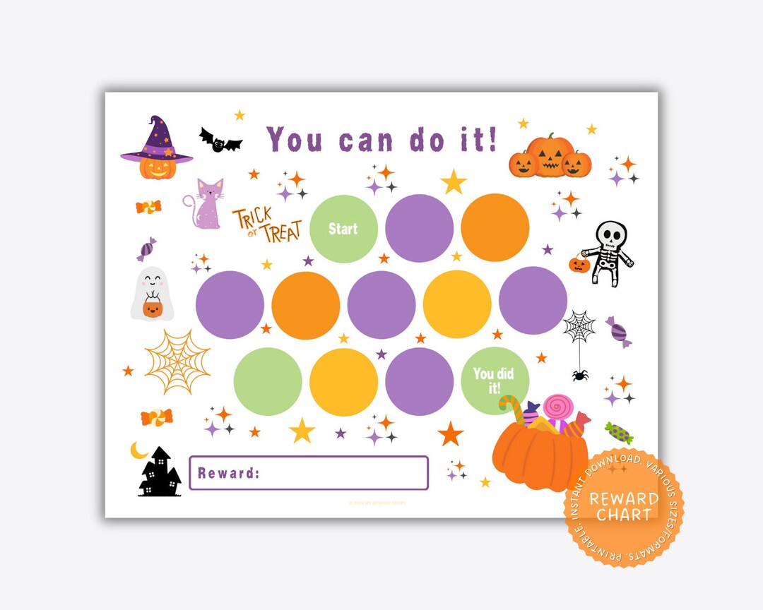 Halloween Reward Chart, Printable Kids Reward Chart, Fall Sticker Chart ...