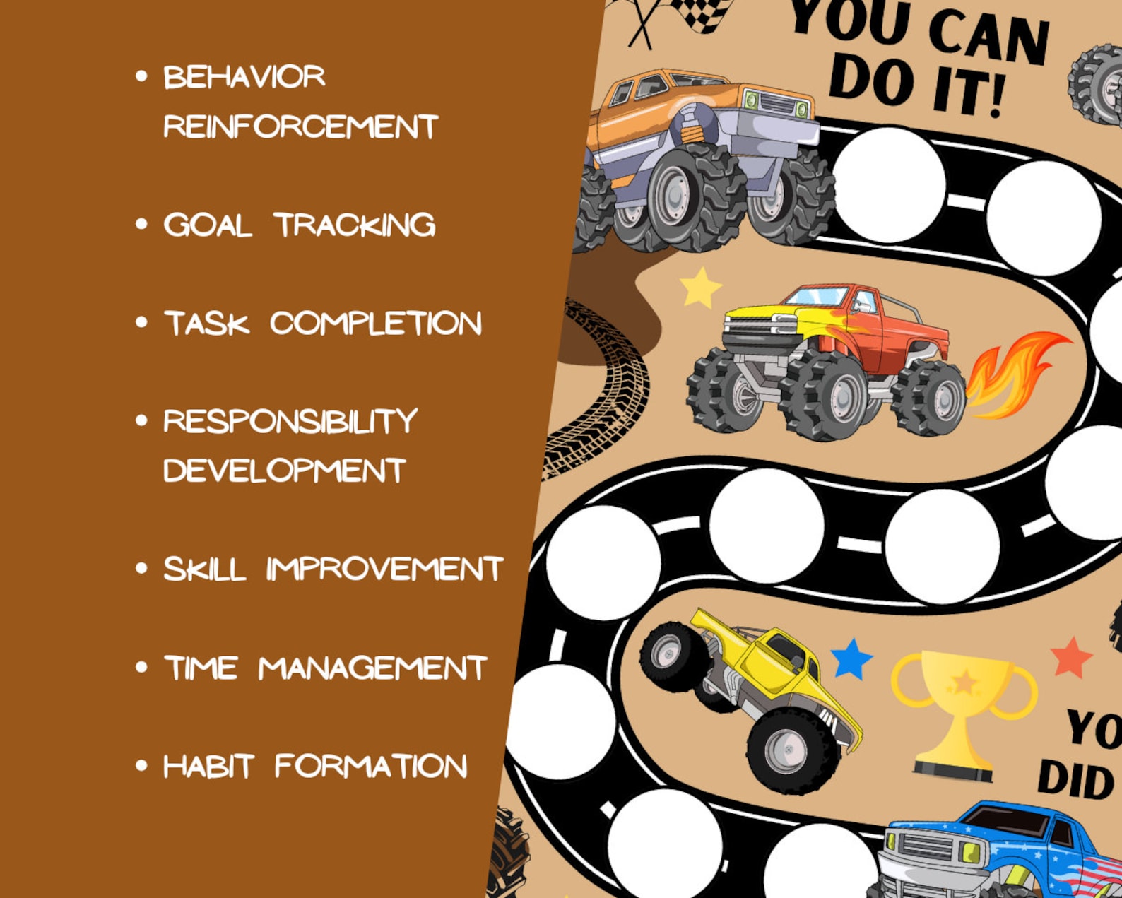 Printable Monster Truck Behavior Chart for Boys: Potty Training, Chores ...