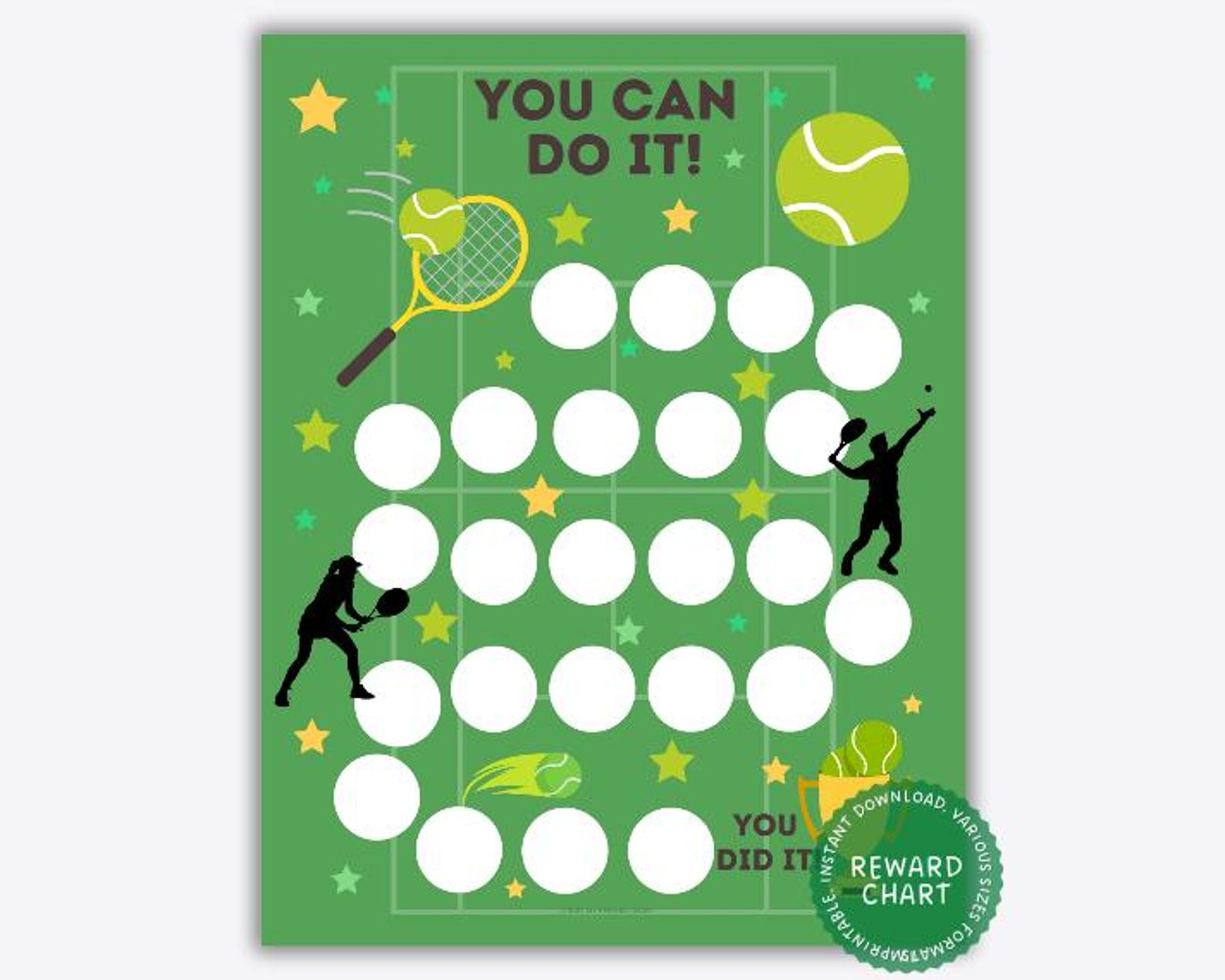 Tennis Reward Chart, Sport Reward Chart, Tennis Sticker Chart, Athlete ...