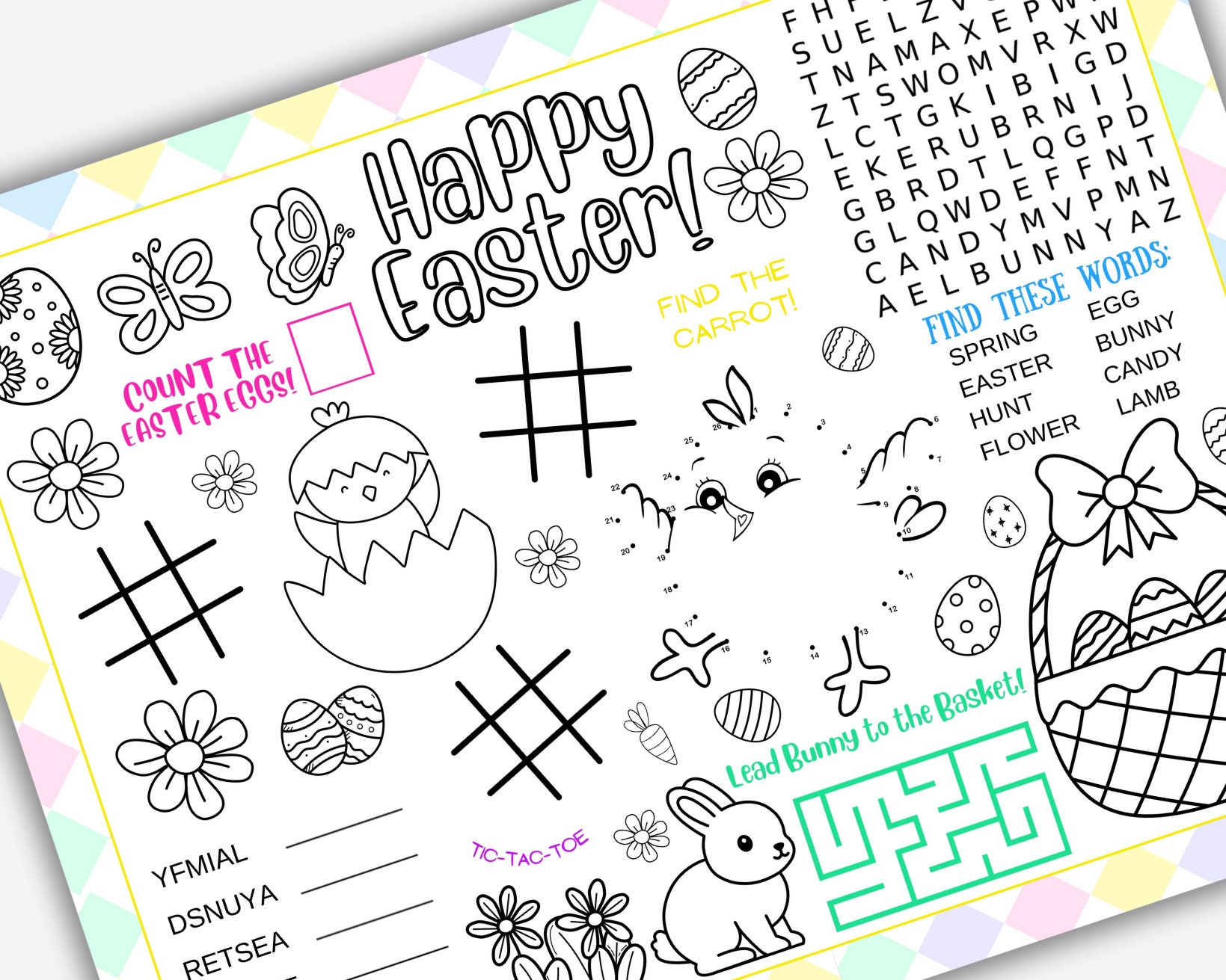 Easter Activity Placemat, Spring Coloring Placemat, Printable Easter ...
