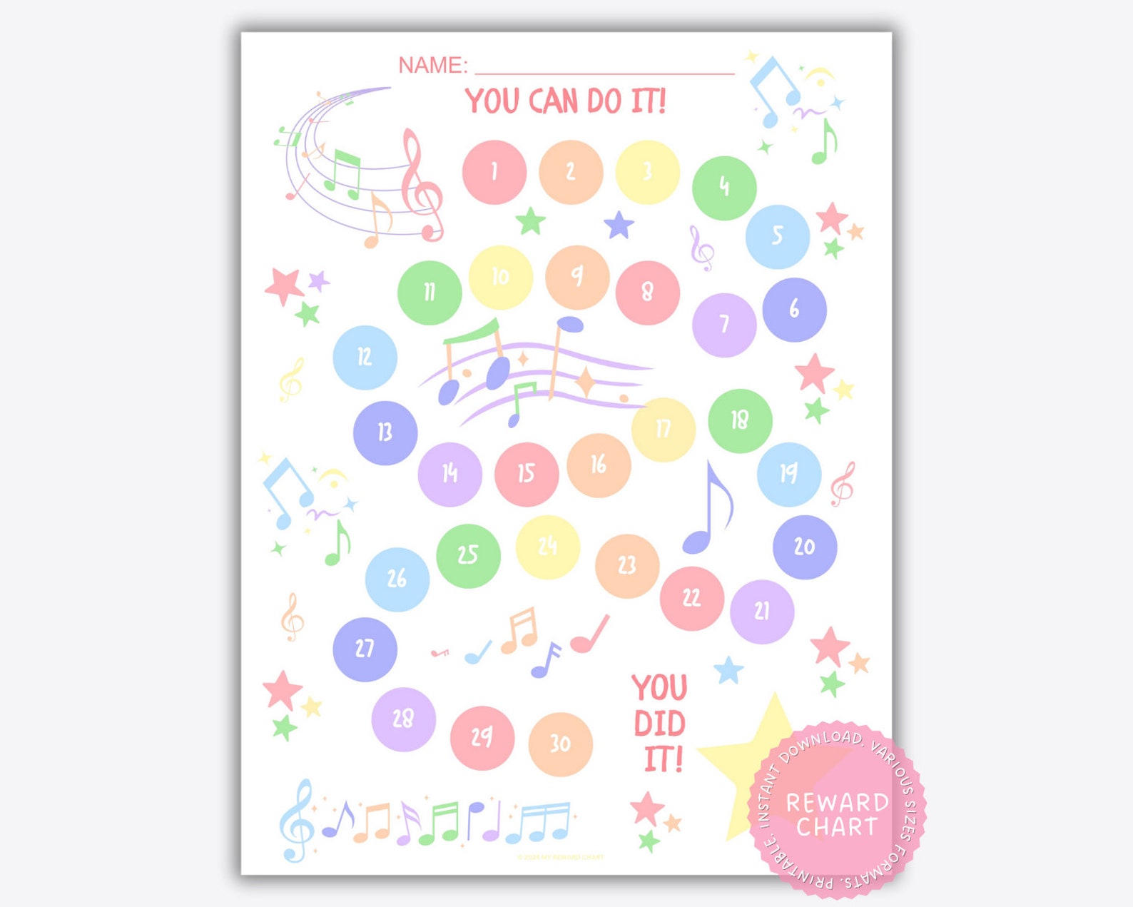 Printable Rainbow Music Practice Reward Chart (PDF, PNG, JPG) - Etsy