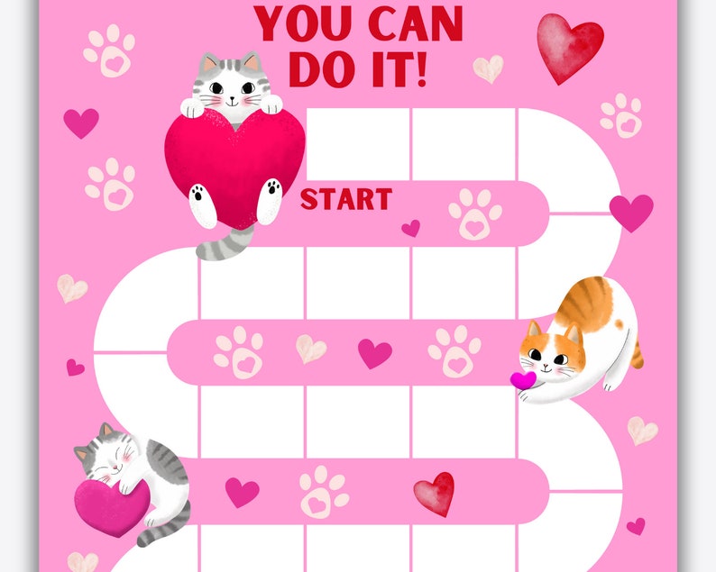 Printable Cat Reward Chart, Valentine Reward Chart, Potty Training ...