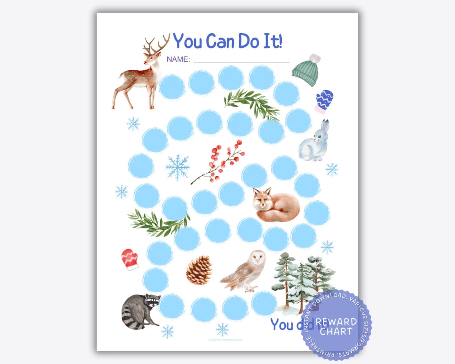 Cute Winter Season Reward Chart for Kids, Winter Woodland Animal Reward ...
