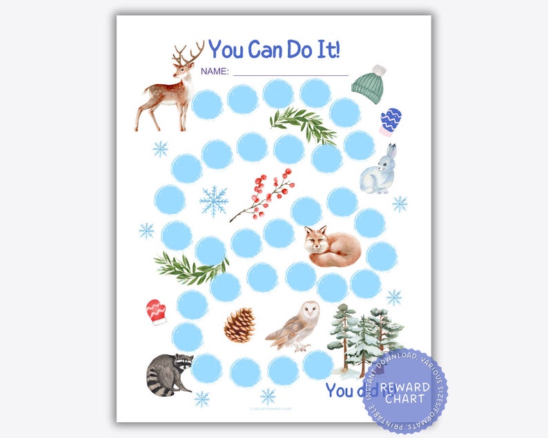 Cute Winter Season Reward Chart for Kids, Winter Woodland Animal Reward ...