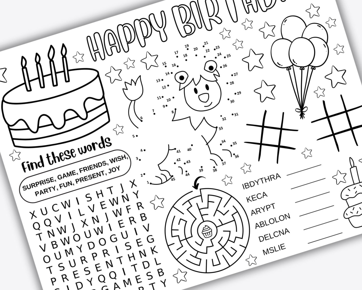 Printable Birthday Activity Placemat: Kids Coloring Mat (PDF) - Etsy