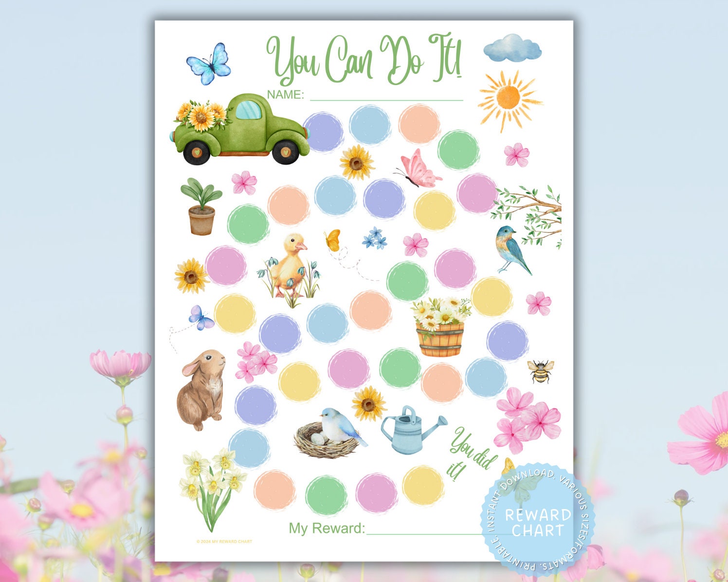 Spring Flower Reward Chart: Kids Printable Sticker Chart (PDF) - Etsy