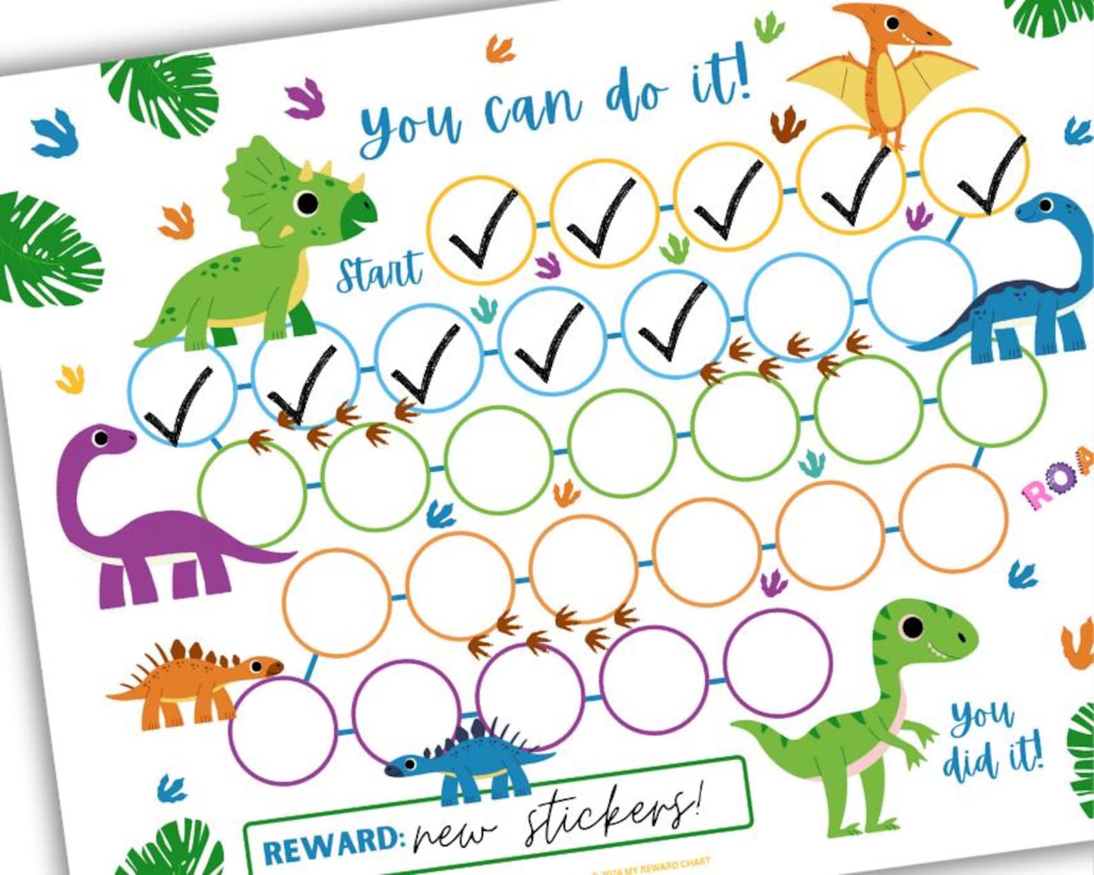 Dinosaur Potty Training Chart for Toddlers – Dino Sticker Reward Chart ...