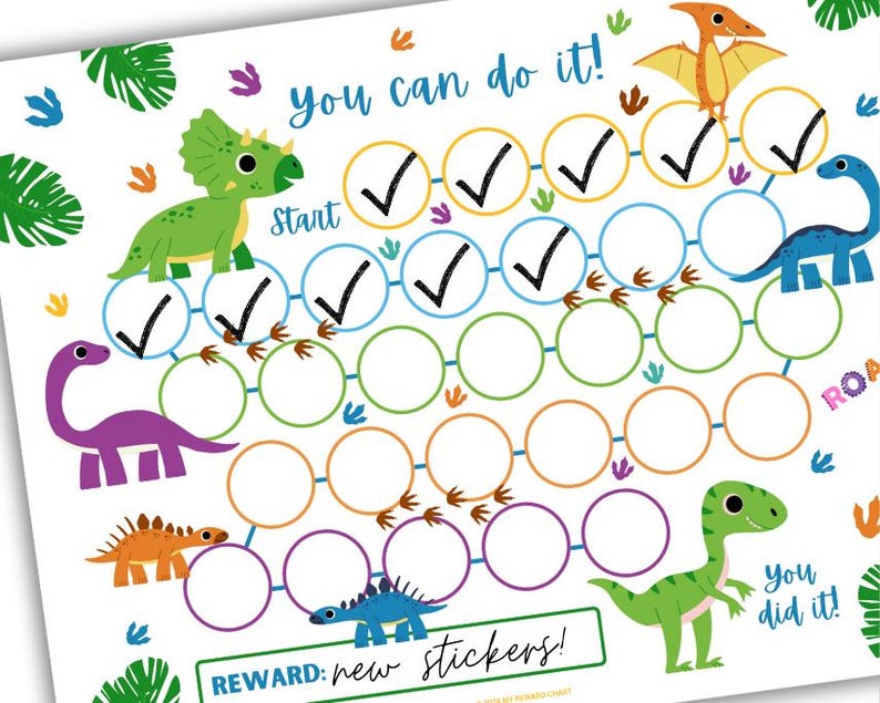 Dinosaur Potty Training Chart for Toddlers – Dino Sticker Reward Chart ...