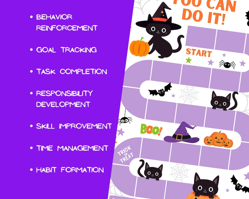 Halloween Reward Chart, Printable Kids Reward Chart, Cat Sticker Chart ...