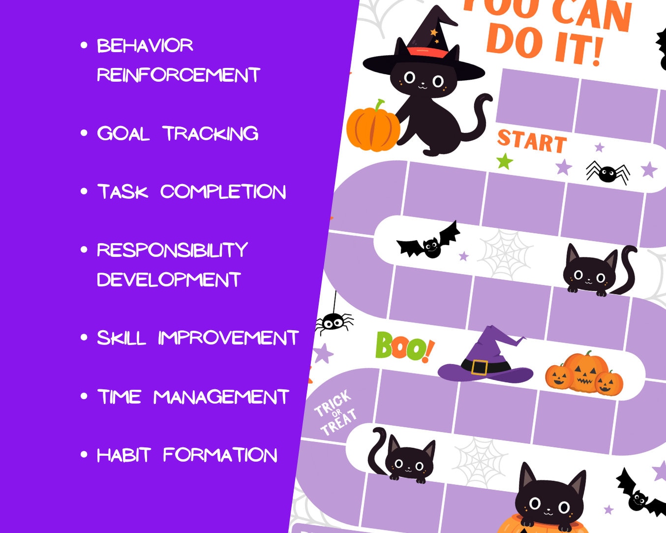 Halloween Reward Chart, Printable Kids Reward Chart, Cat Sticker Chart ...