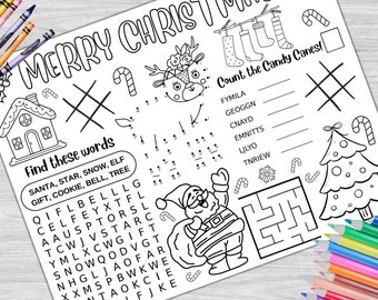 Winter Printable Placemat, Winter Activity Placemat, Christmas Coloring ...