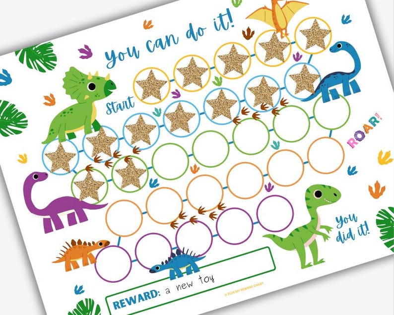 Dinosaur Potty Training Chart for Toddlers – Dino Sticker Reward Chart ...