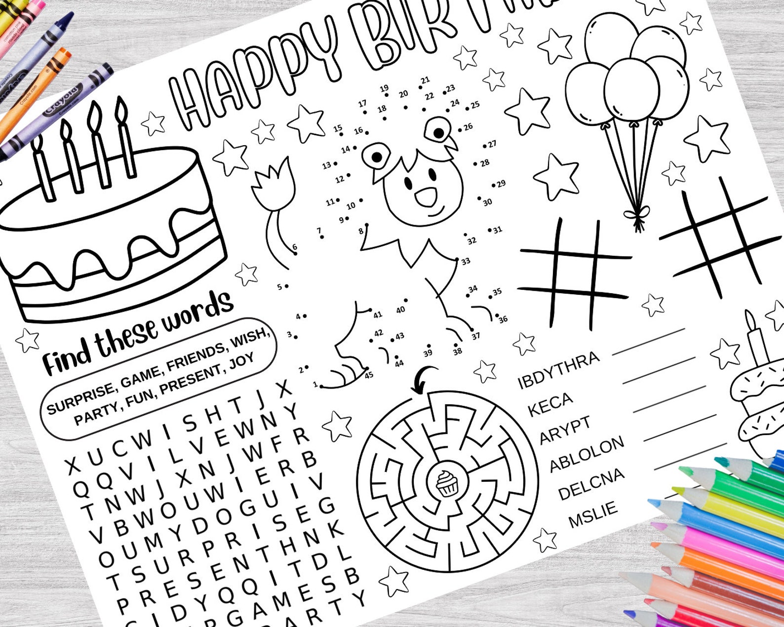 Printable Birthday Activity Placemat: Kids Coloring Mat (PDF) - Etsy