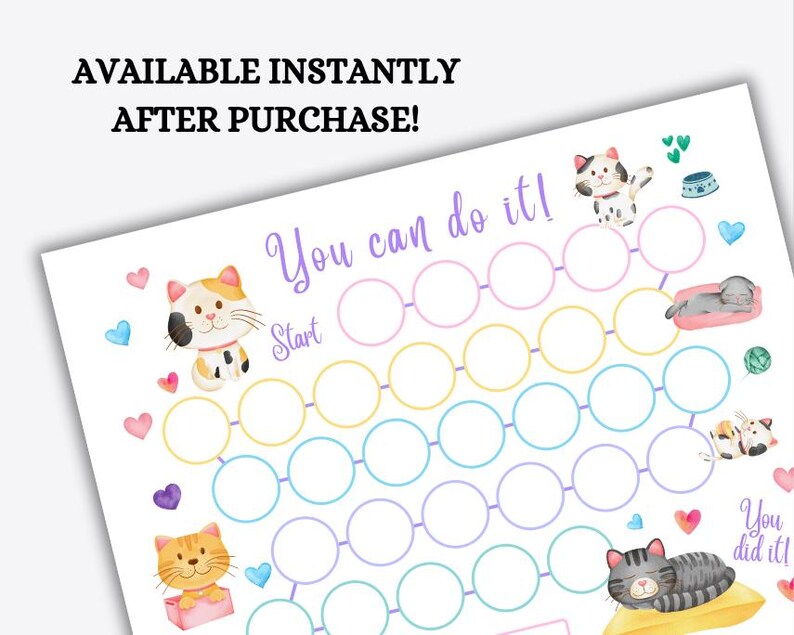 Printable Cat Reward Chart: Kids Behavior Incentive (PDF, PNG, JPG) - Etsy