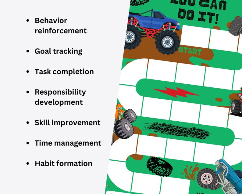 Monster Truck Reward Chart for Boys: Potty Training, Behavior Tracker ...