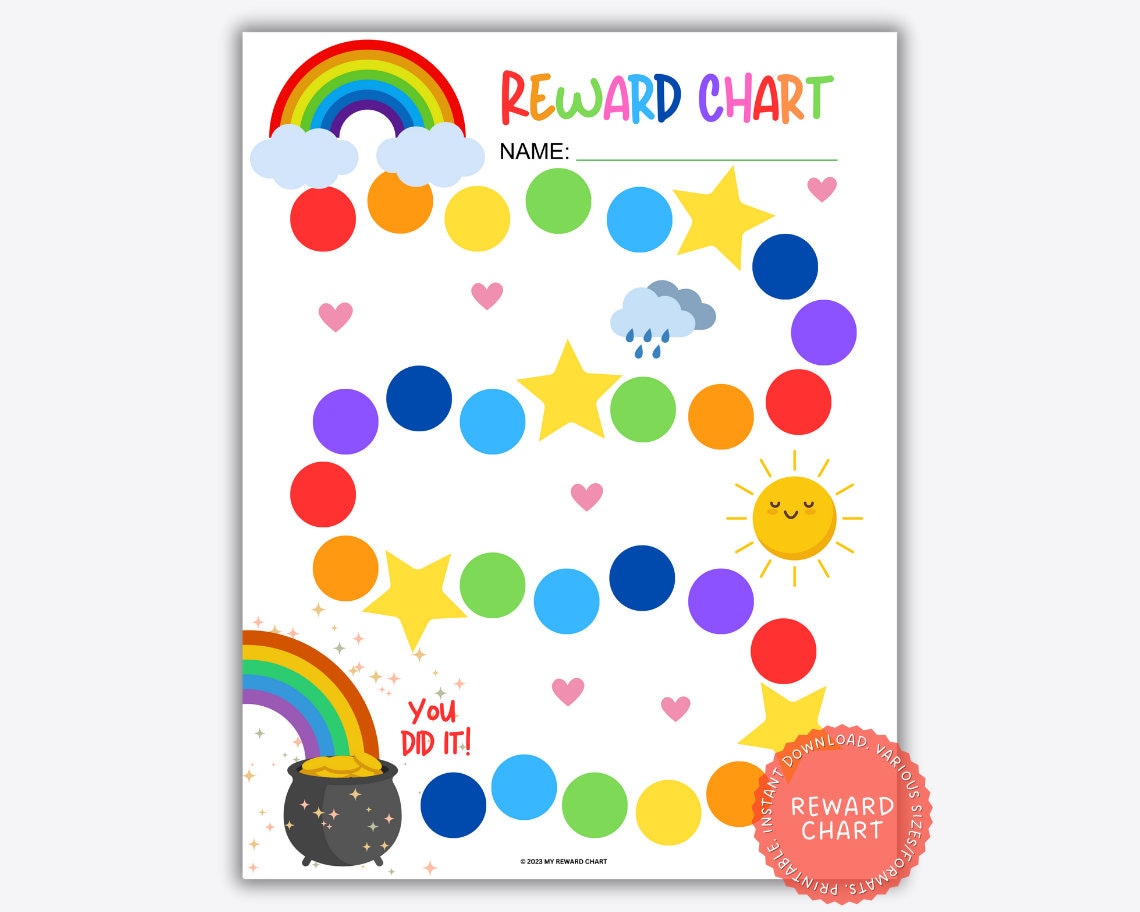 Reward Chart Printable, Rainbow Reward Chart, Potty Training Chart ...