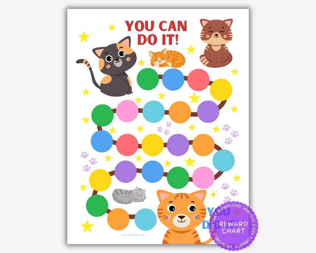 Printable Cat Reward Chart, Kids Behavior Chart, Potty Training Chart ...