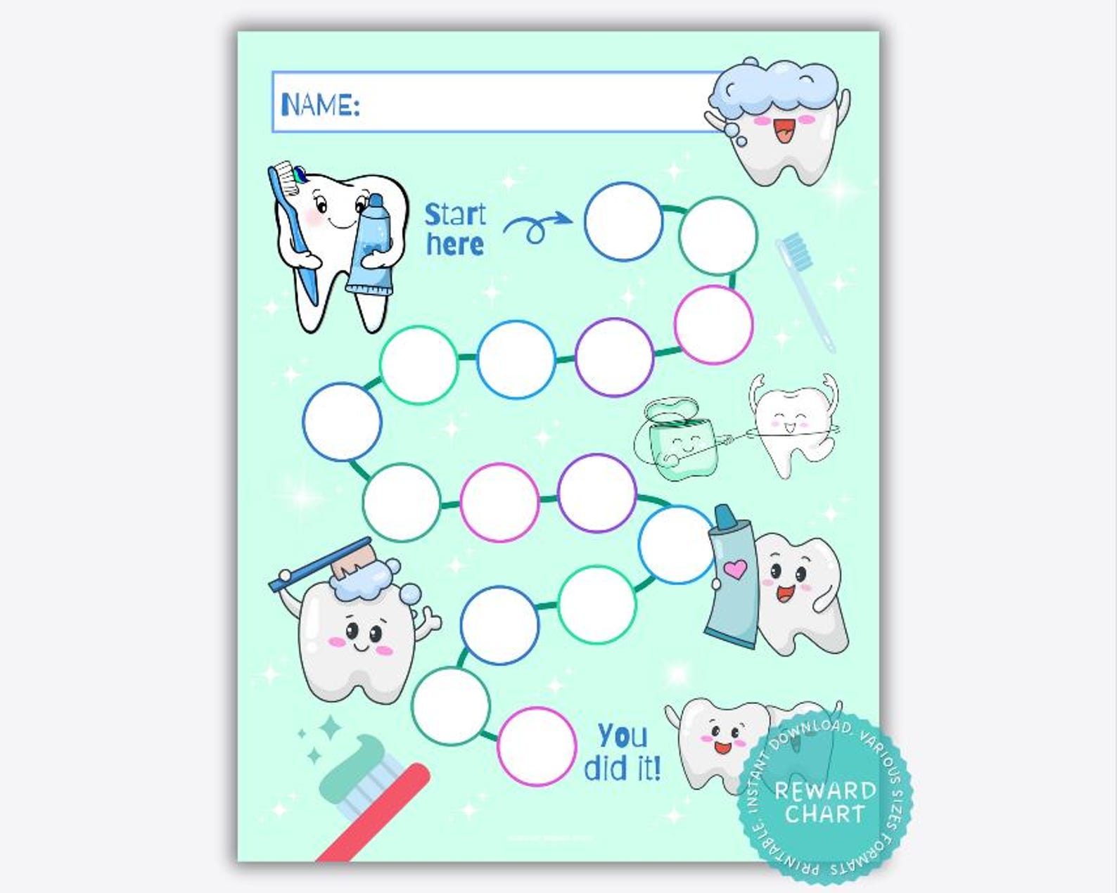 Reward Chart, Kids Brush Teeth Reward Sticker Chart, Behavior Tracker ...