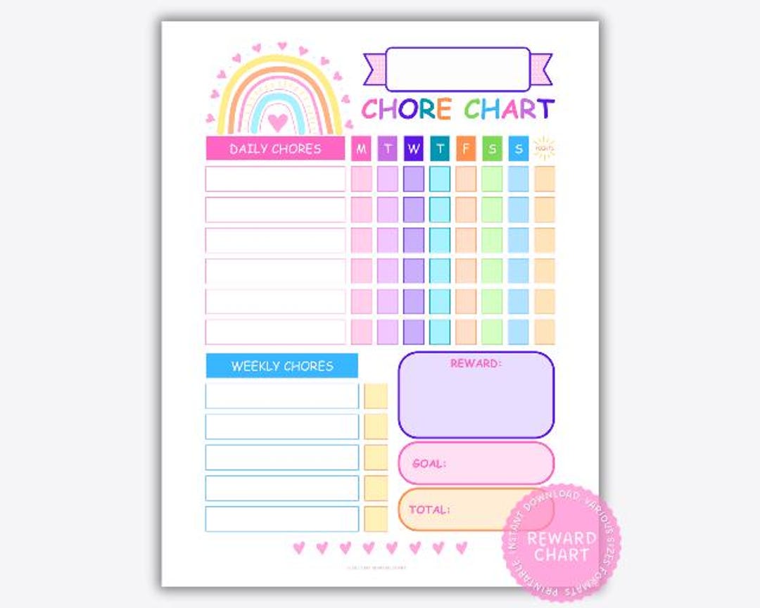 Rainbow Chore Chart, Kids Reward Chart, Printable Behavior Tracker ...