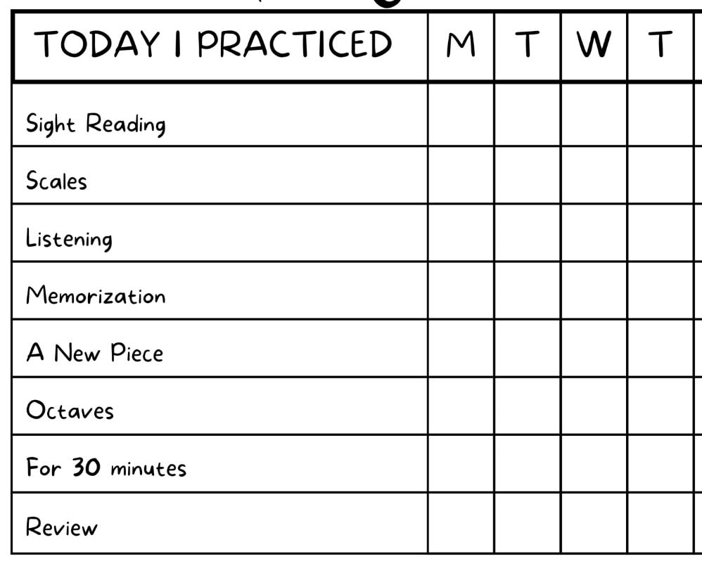 Printable Music Practice Reward Chart for Kids - Piano, Violin, Guitar ...