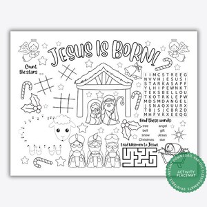 Christmas Nativity Activity Placemat: Kids Coloring Page (PDF) - Etsy