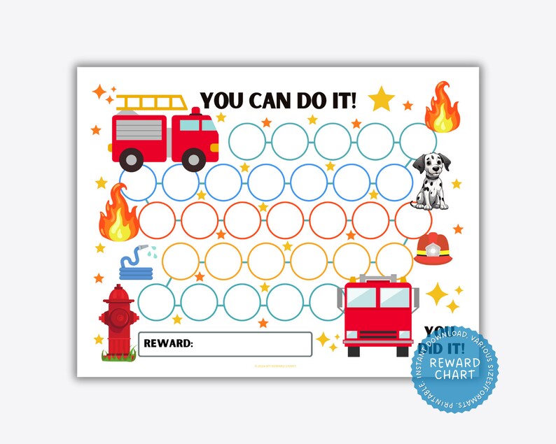 Printable Sticker Chart for Boys, Firetruck Reward Chart, Fire Truck ...
