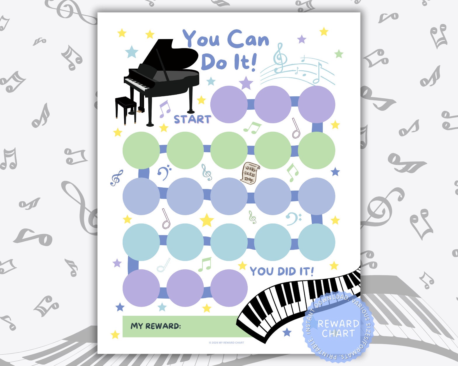 Printable Music Practice Reward Chart, Piano Reward Chart, Piano ...