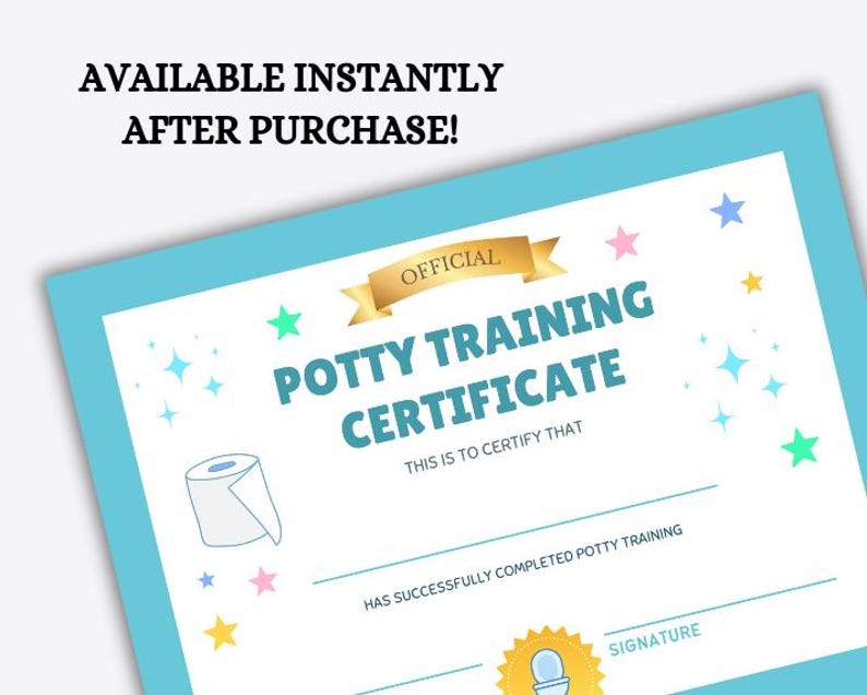 Potty Training Certificate, Toddler Completion Award, Printable ...