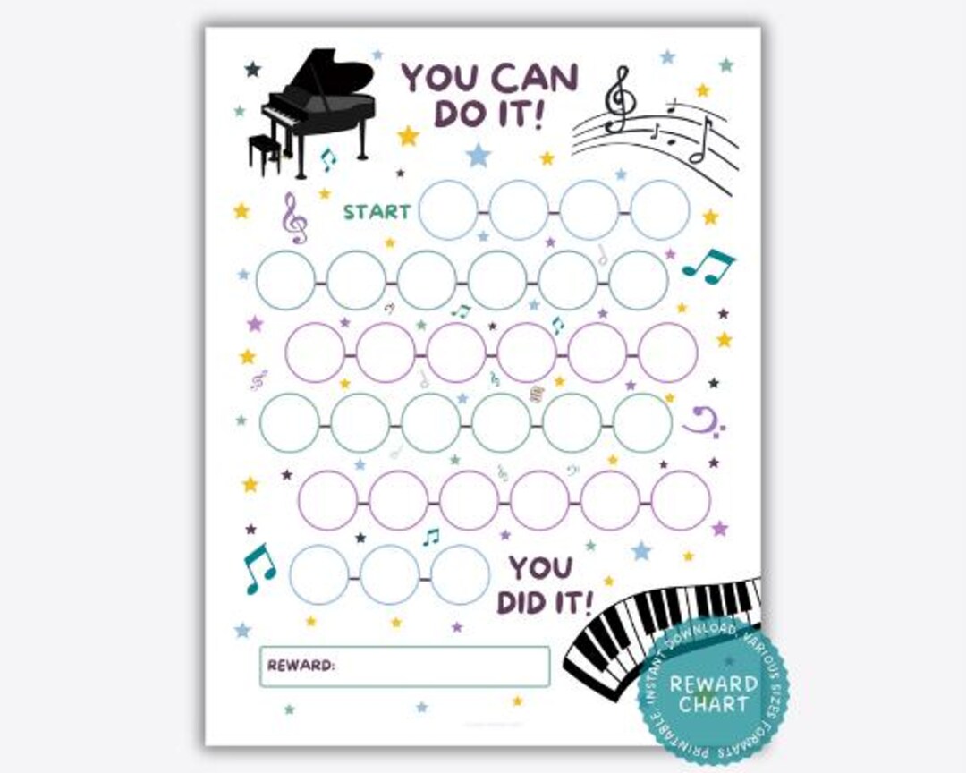 Piano Practice Reward Chart for Kids: Music Tracker (printable PDF) - Etsy