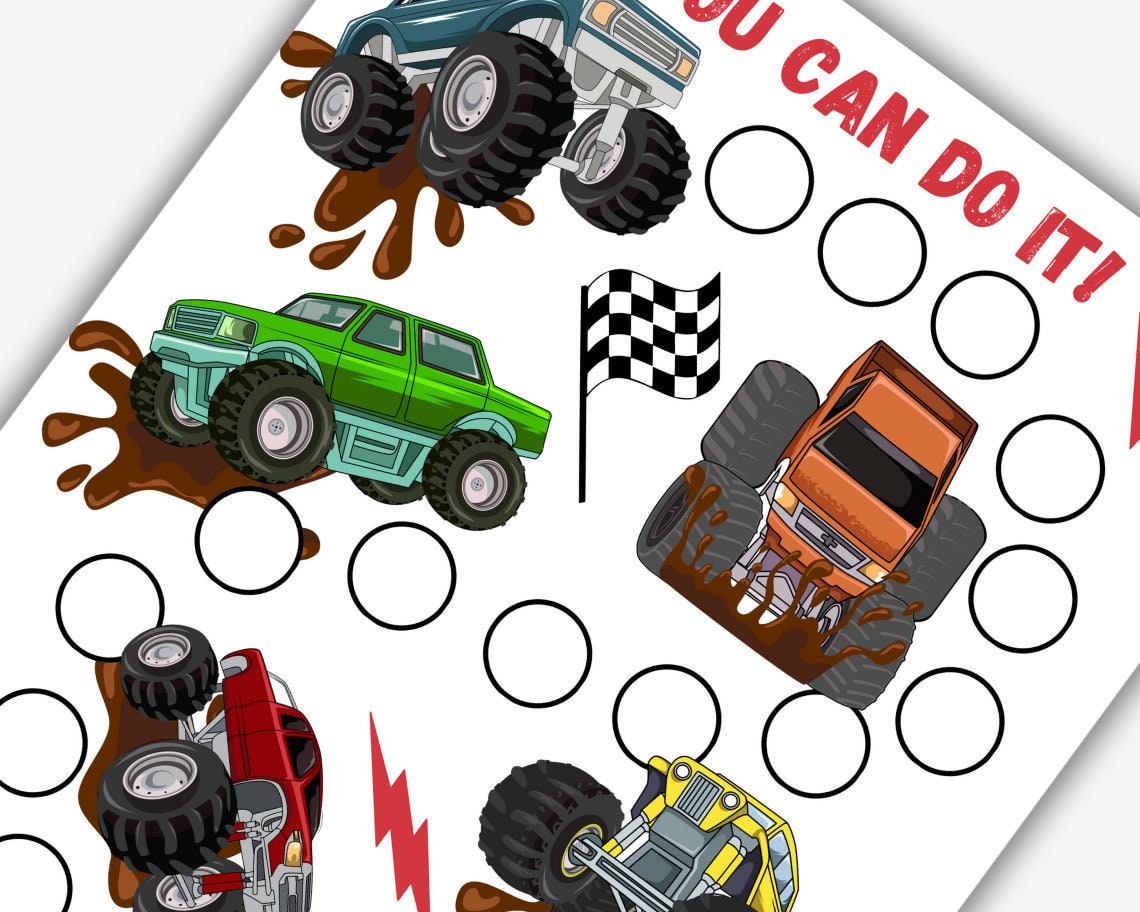 Printable Monster Truck Reward Chart, Big Cars Kids Behavior Chart ...