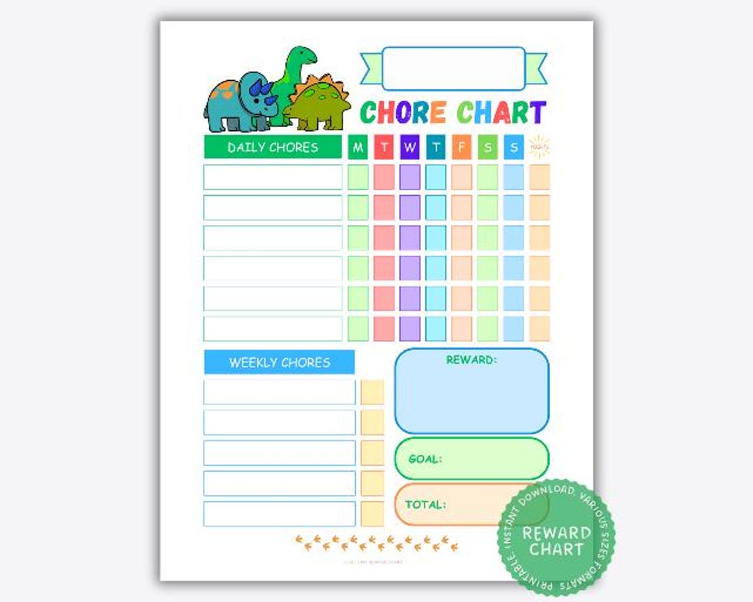 Dinosaur Chore Chart, Kids Reward Chart, Printable Behavior Tracker ...