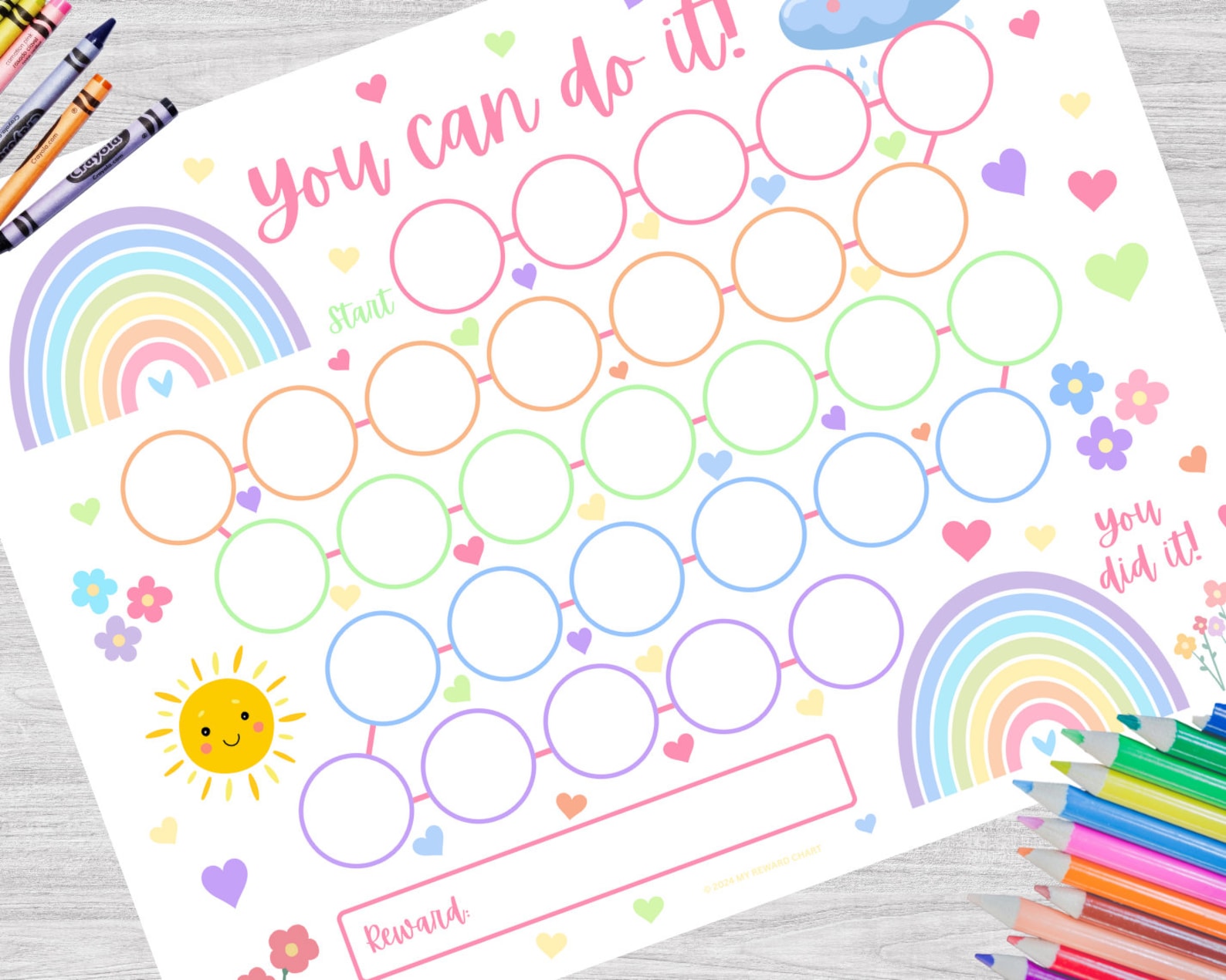 Rainbow Reward Chart, Potty Training Chart Download, Printable Reward ...