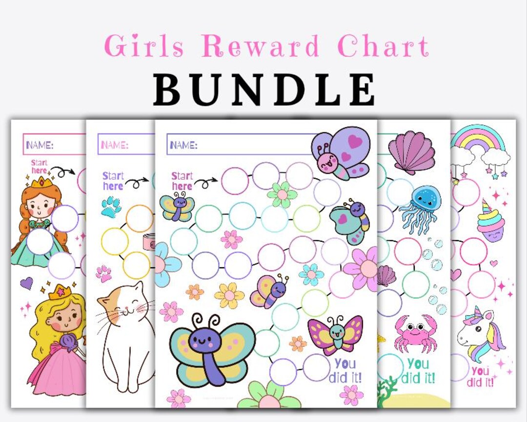 Girls Reward Charts, Girls Potty Training Chart Bundle, Kids Sticker ...