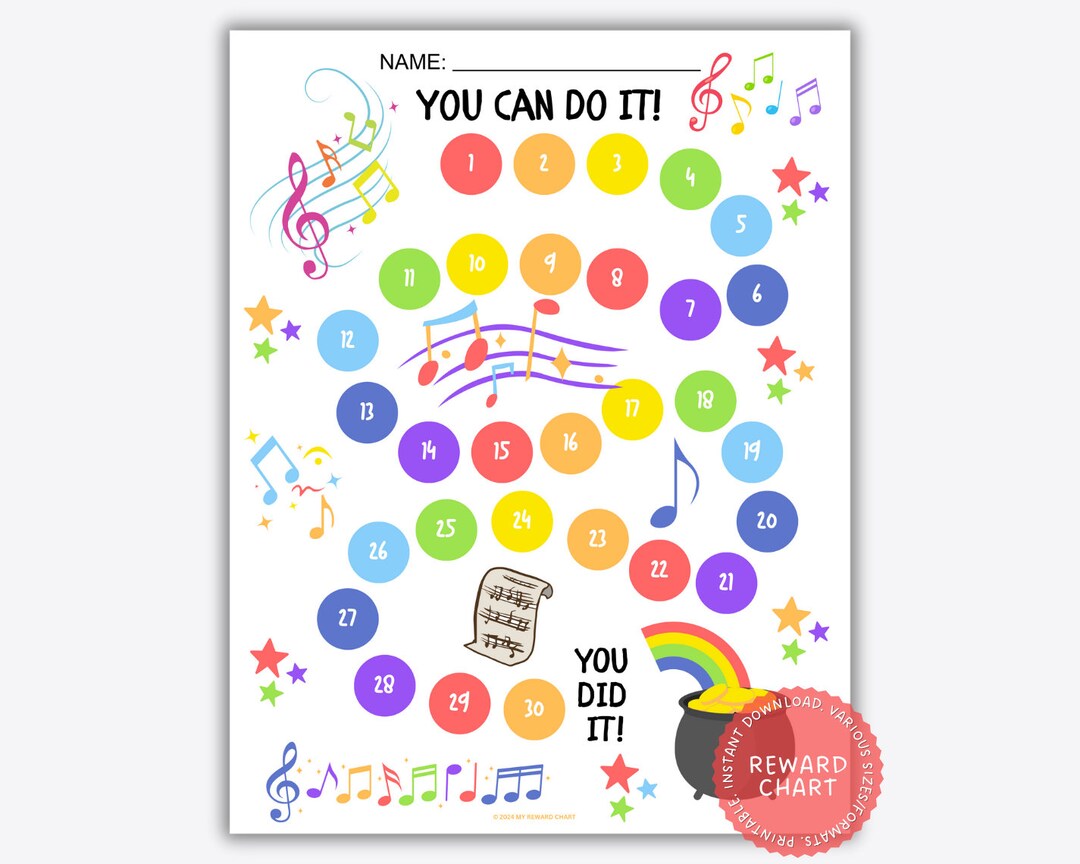 Printable Music Reward Chart, Music Practice, Violin Practice Chart ...