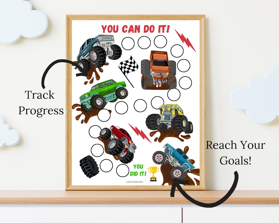 Printable Monster Truck Reward Chart, Big Cars Kids Behavior Chart ...