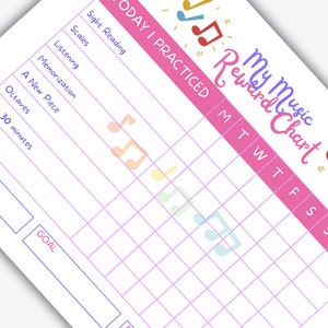 Printable Music Practice Reward Chart for Kids - Piano, Violin, Guitar ...