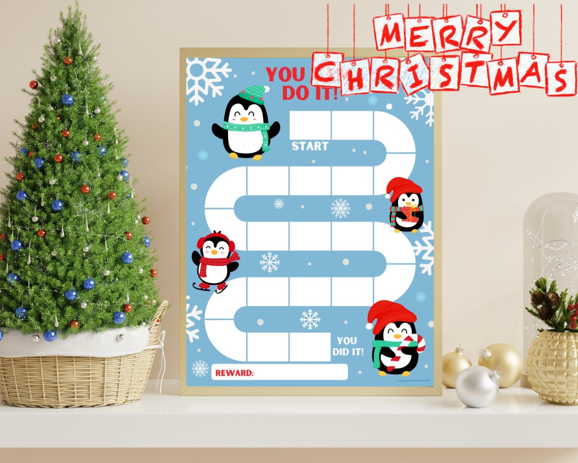 Penguin Christmas Reward Chart: Kids Behavior Tracker (digital Download ...