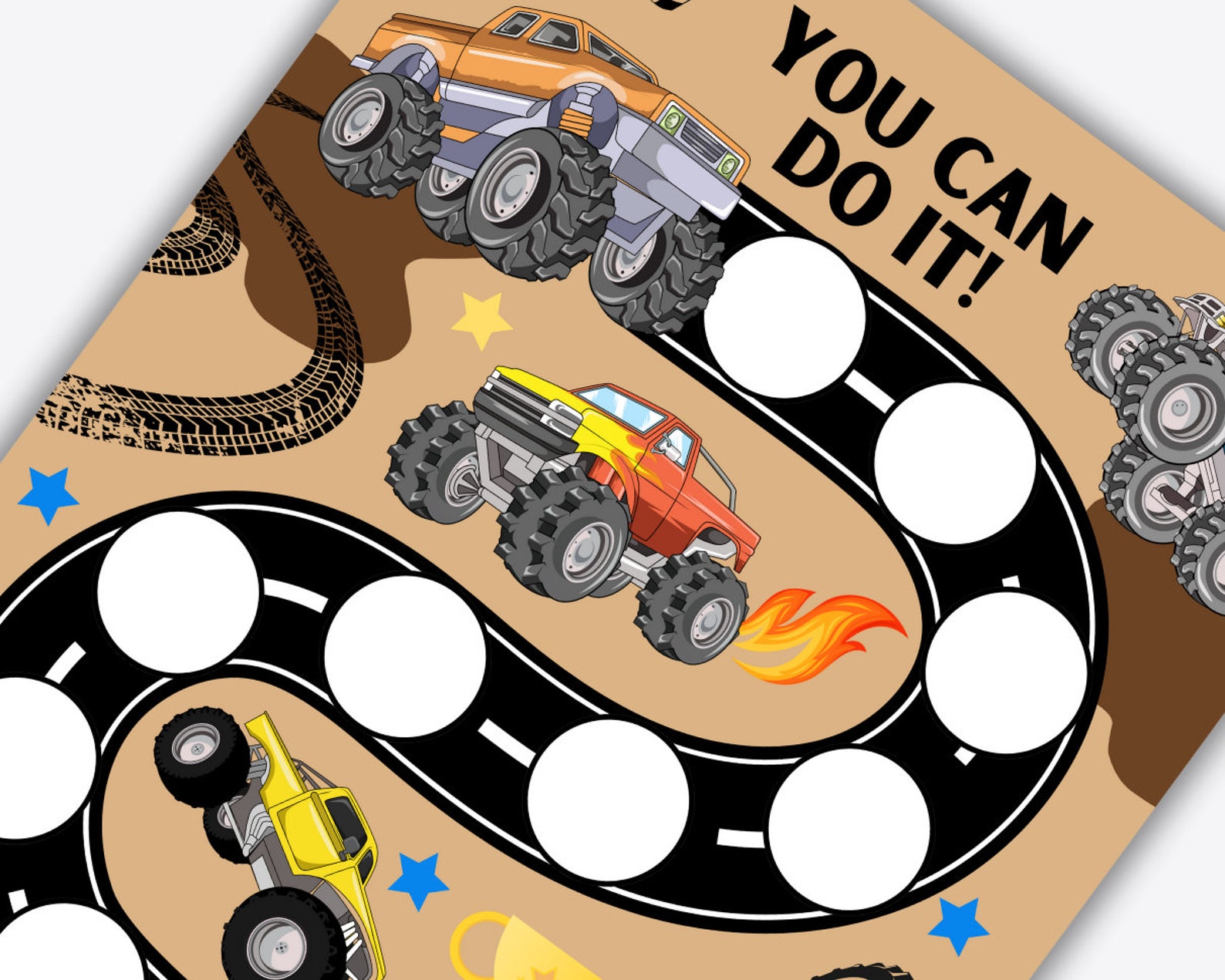 Printable Monster Truck Behavior Chart for Boys: Potty Training, Chores ...