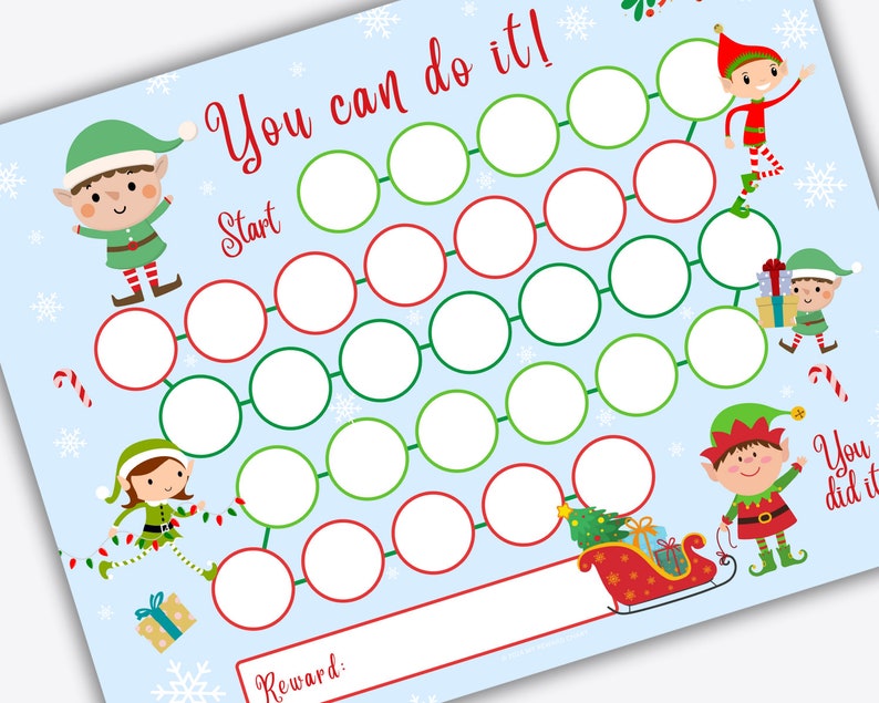 Christmas Elf Reward Chart: Holiday Kids Sticker Chart (printable PDF ...