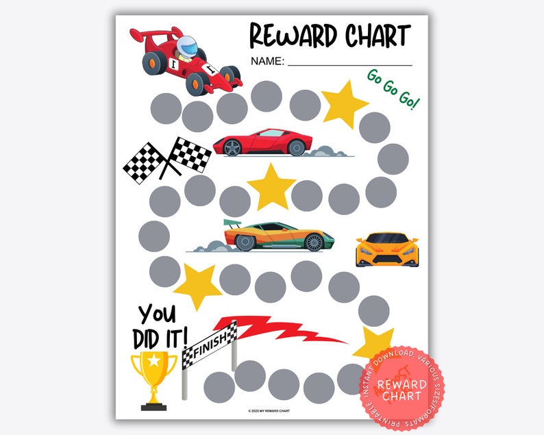 Racecar Reward Chart, Reward Chart Cars, Printable, Printable Racing ...