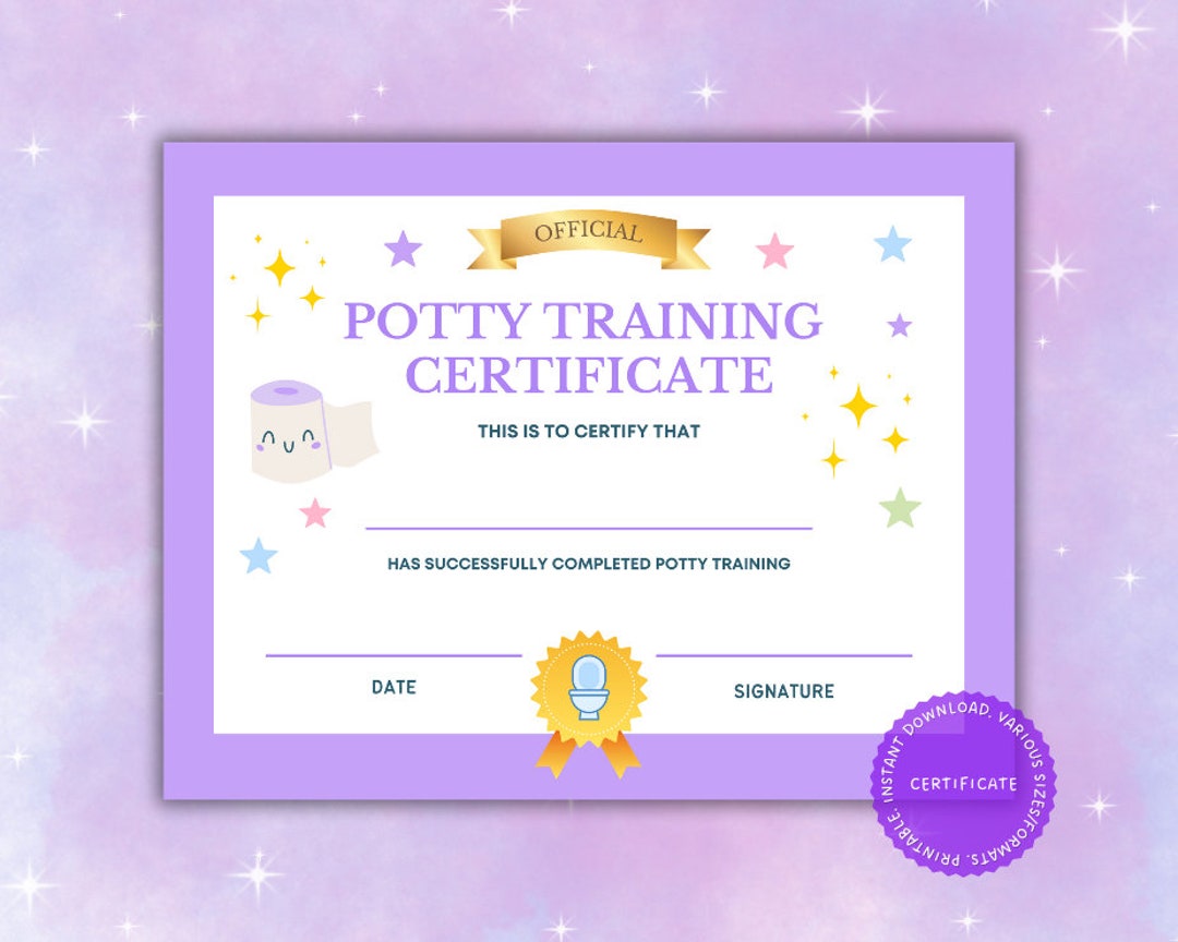 Potty Training Certificate, Toilet Training Diploma, Potty Training ...