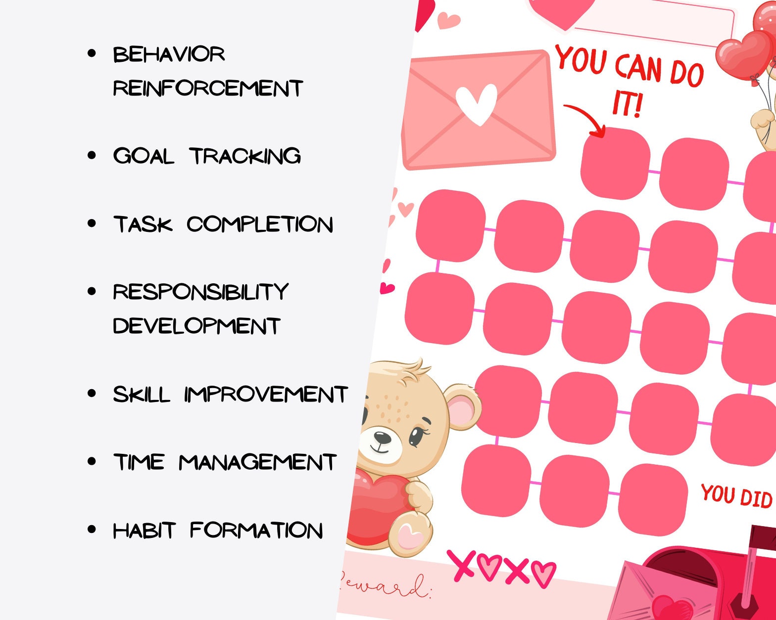 Valentine Reward Chart, Printable Potty Training Chart, Printable ...