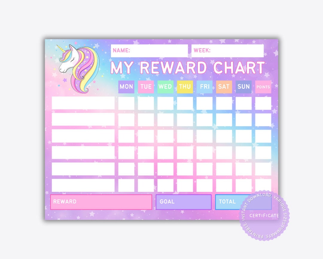 Unicorn Chore Chart Printable, Reward Chart Girl, Unicorn Sticker Chart ...