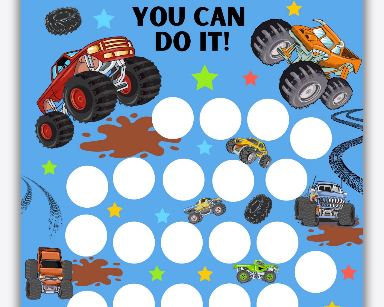 Printable Monster Truck Reward Chart, Big Cars Kids Behavior Chart ...