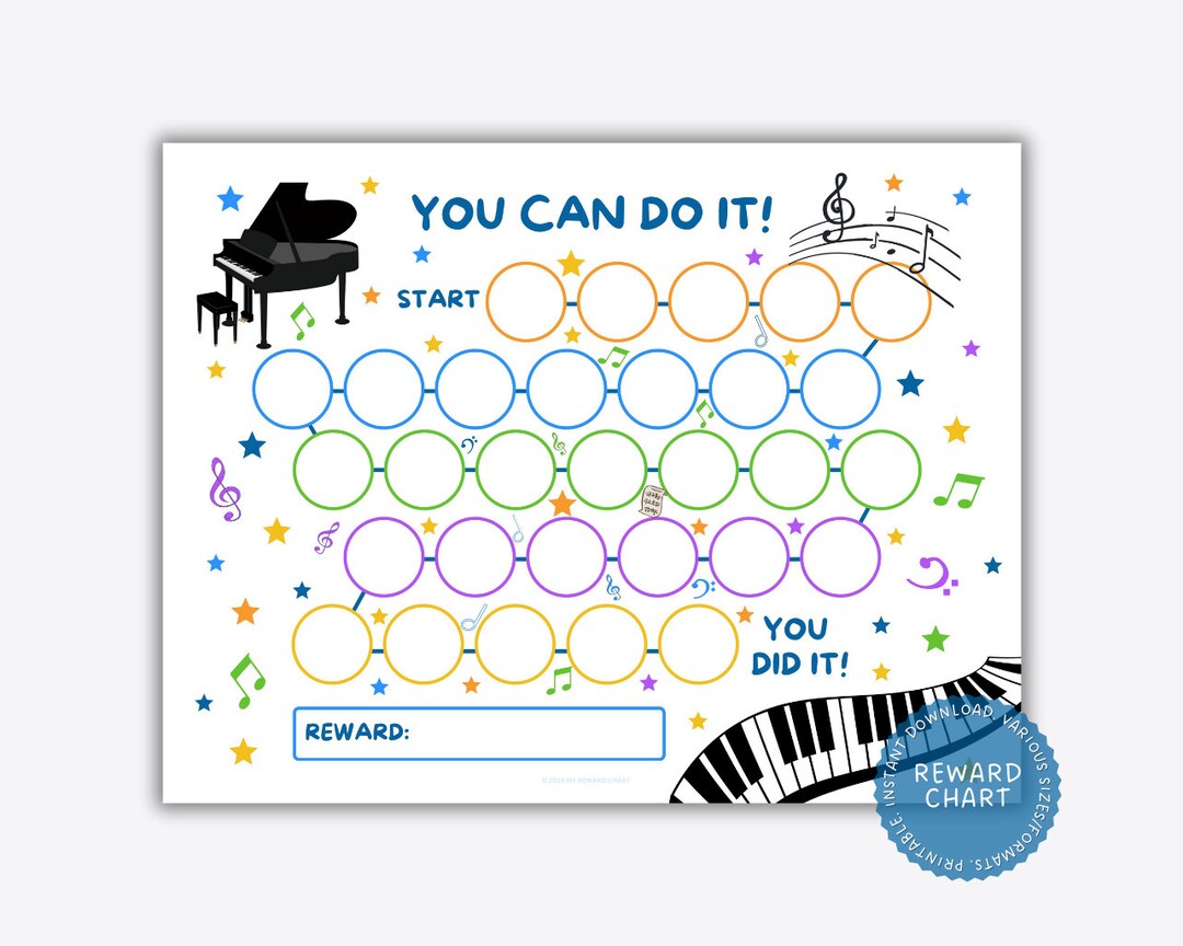 Printable Piano Reward Chart, Music Reward Chart, Piano Practice Chart ...