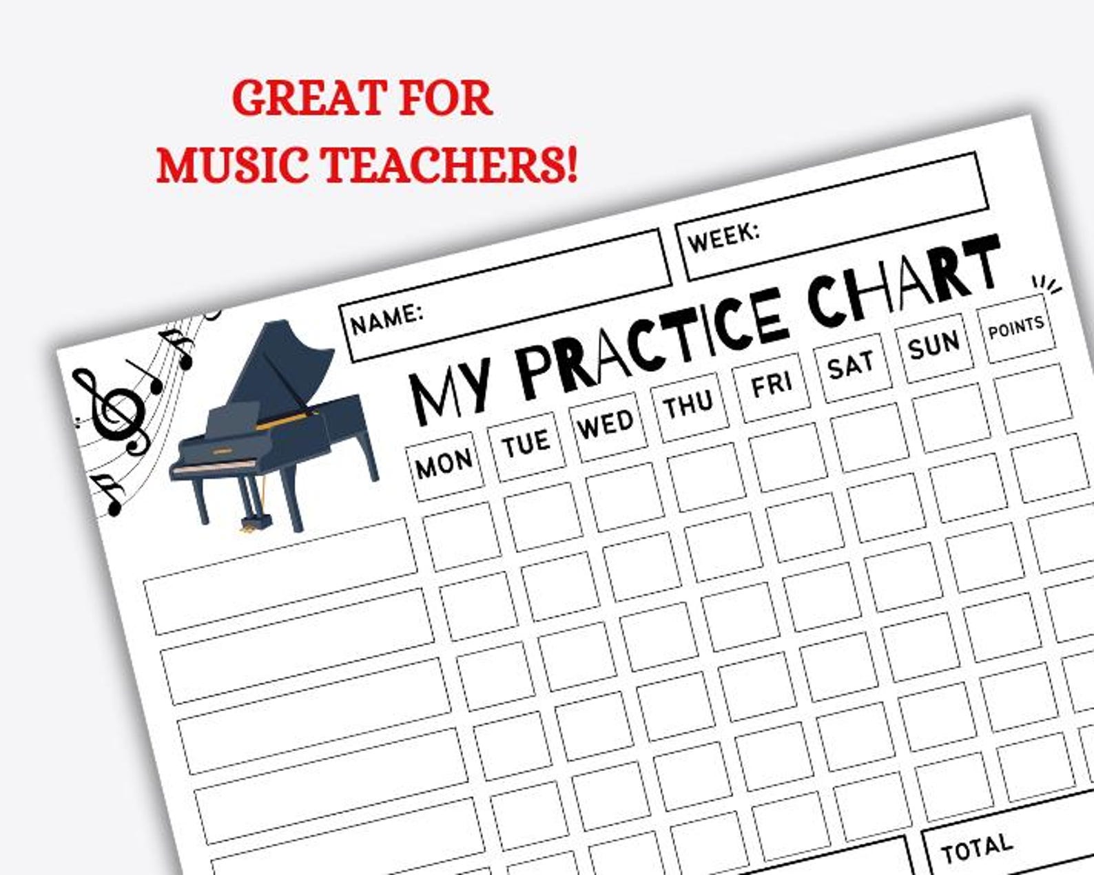 Printable Piano Practice Reward Chart, Piano Practice Chart, Reward ...