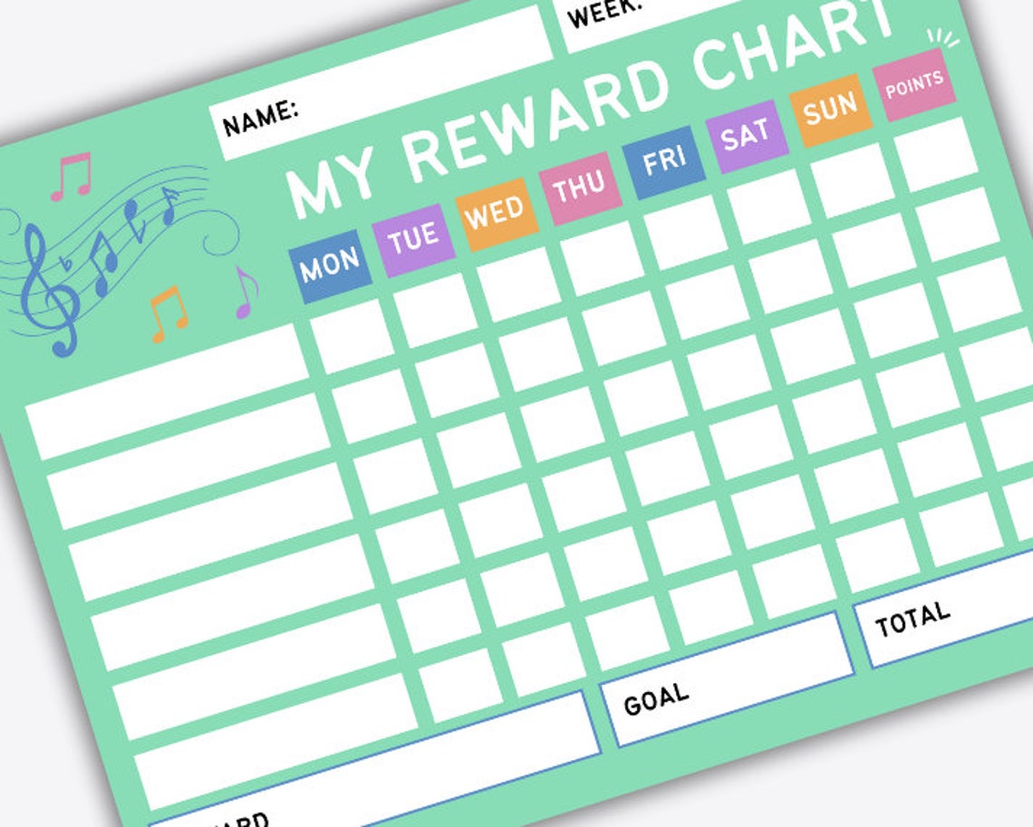 Printable Music Reward Chart, Music Practice Chart, Kids Reward Chart ...
