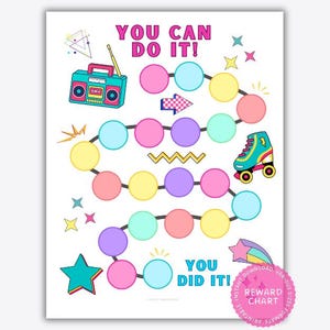 90s Retro Roller Skate Reward Chart Printable, Workout Habit Tracker ...