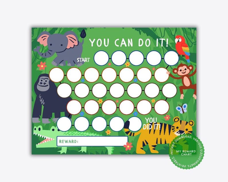 Printable Jungle Animal Reward Chart: Kids' Behavior Tracker (PDF) - Etsy