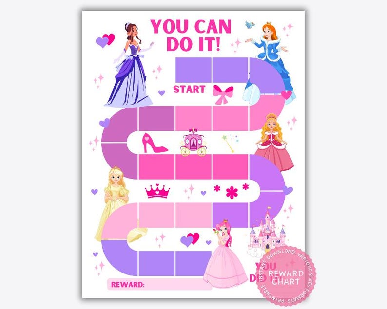 Princess Reward Chart, Sticker Chart, Behavior Chart, Potty Training ...